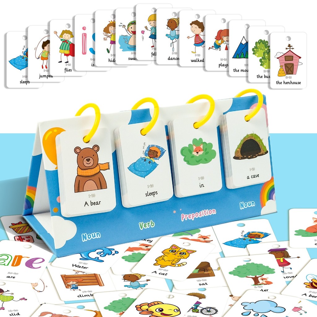 78Pcs English Flash Card Noun Verb Preposition Sentence Building Desk ...