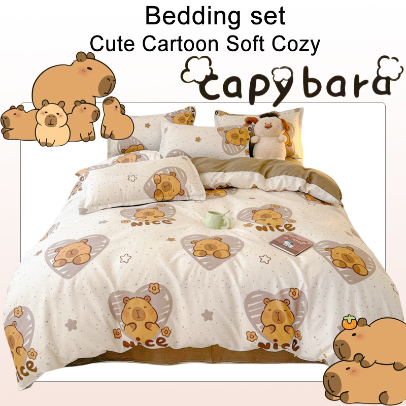 Cute Capybara Bedding Set 4 IN 1 Duvet Cover Set Soft Bedsheet Set ...