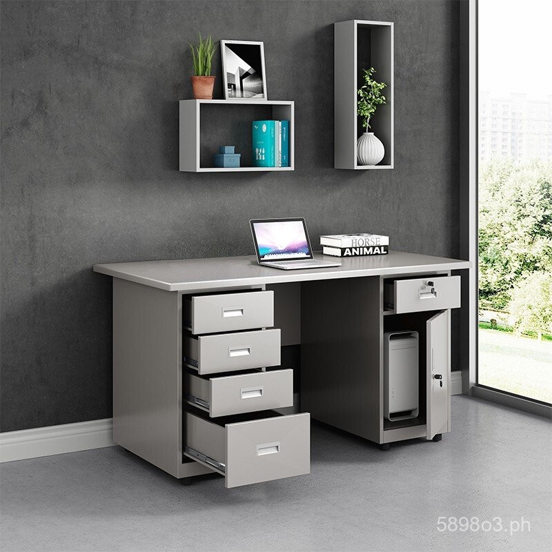 304Stainless Steel Office Desk Office Computer Desk with Drawer Dust ...