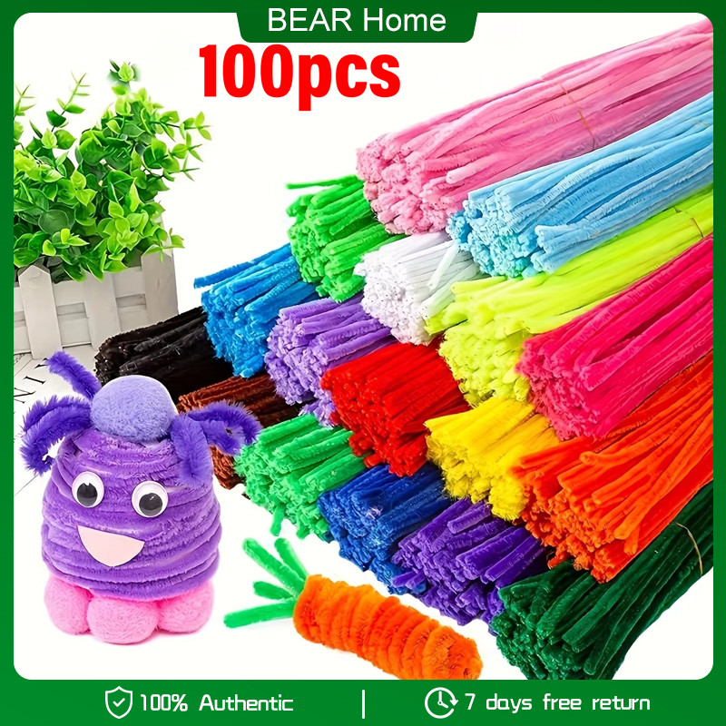 100pcs 30cm Colorful Dense Fuzzy Wire Pipe Cleaner Craft Flower ...
