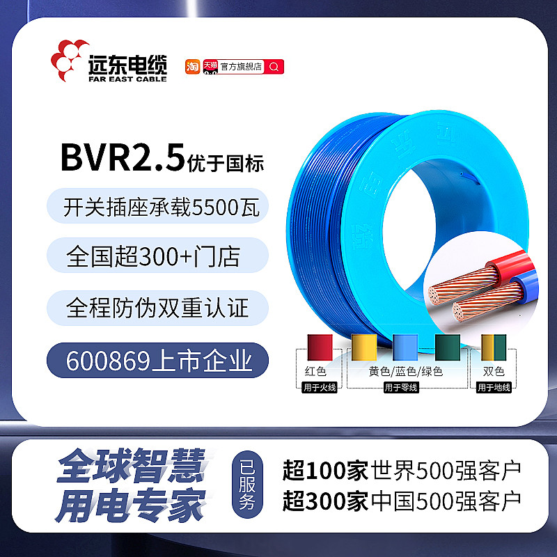 Far East Cable BVR2.5Square Flame-Retardant Home Decoration National Standard Single Core Multi ...