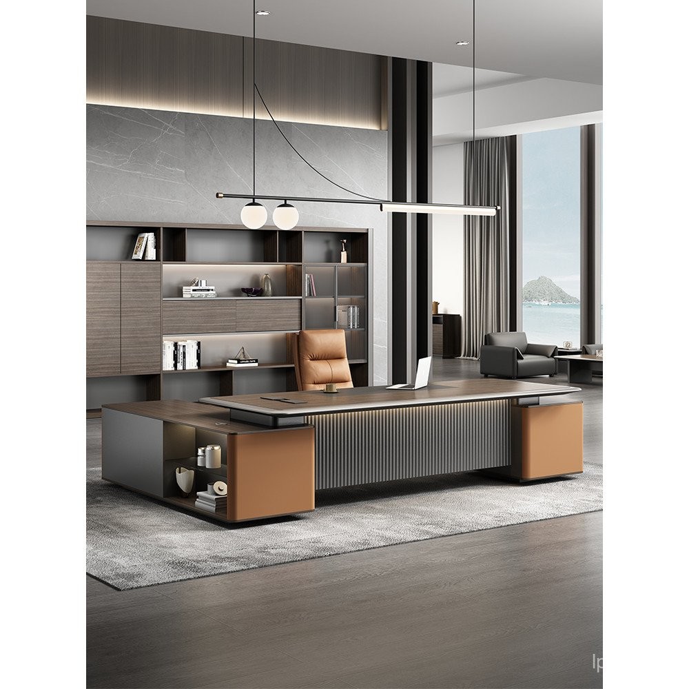 Executive Office Desk Set for Leaders and CEOs, Modern Minimalist Style, Lacquered Large Desk ...