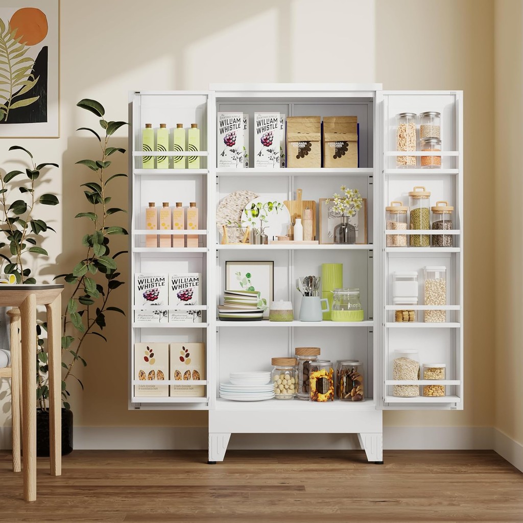 Metal Kitchen Pantry Cabinet,120cm Tall Storage Cabinet with 2 Doors ...
