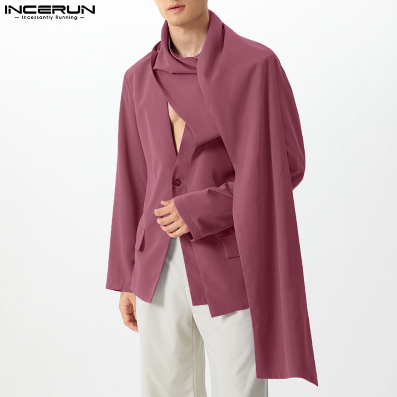 INCERUN men's fashionable collarless design shawl long sleeved suit ...