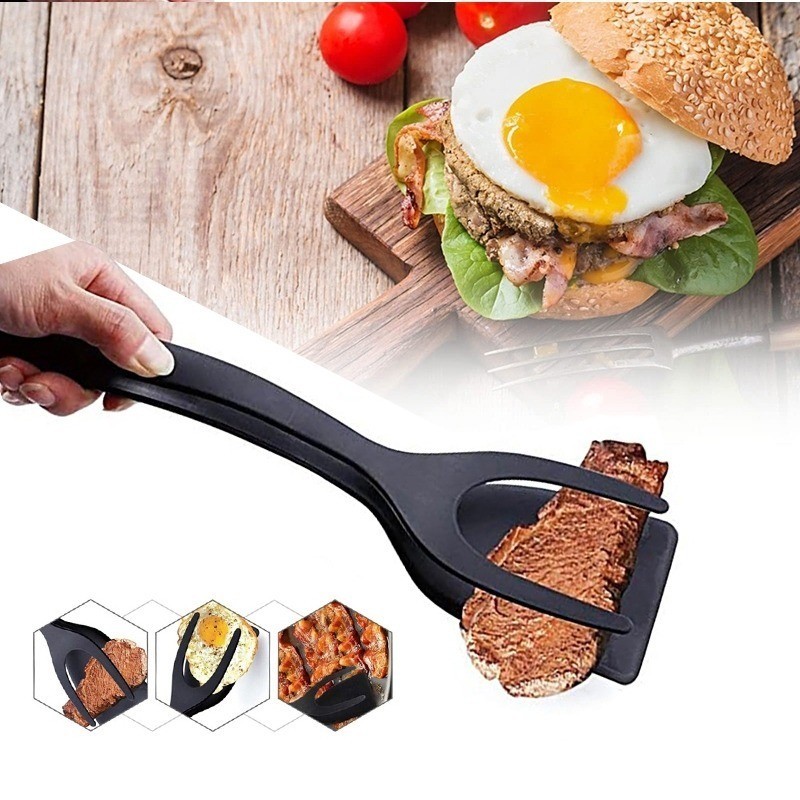2 In 1 Grip and Flip Tongs Pancake Toast Omelette Overturned Spatula ...