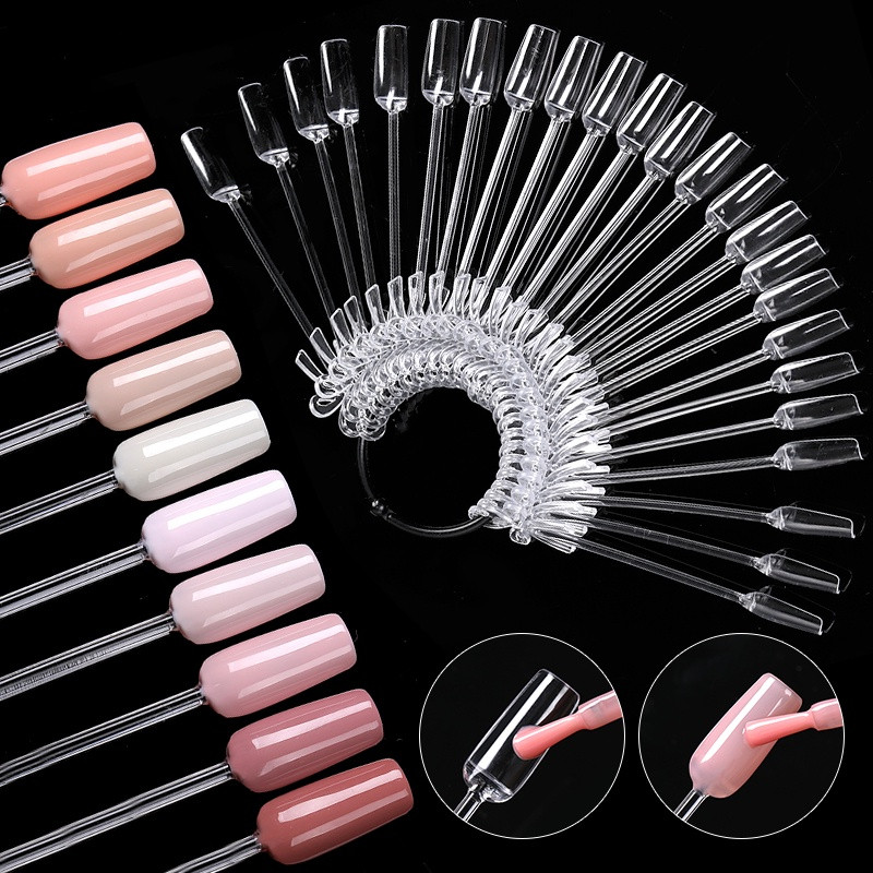 50Pcs False Nail Art Display Nail Tips Color Card Fan Transparent White ...