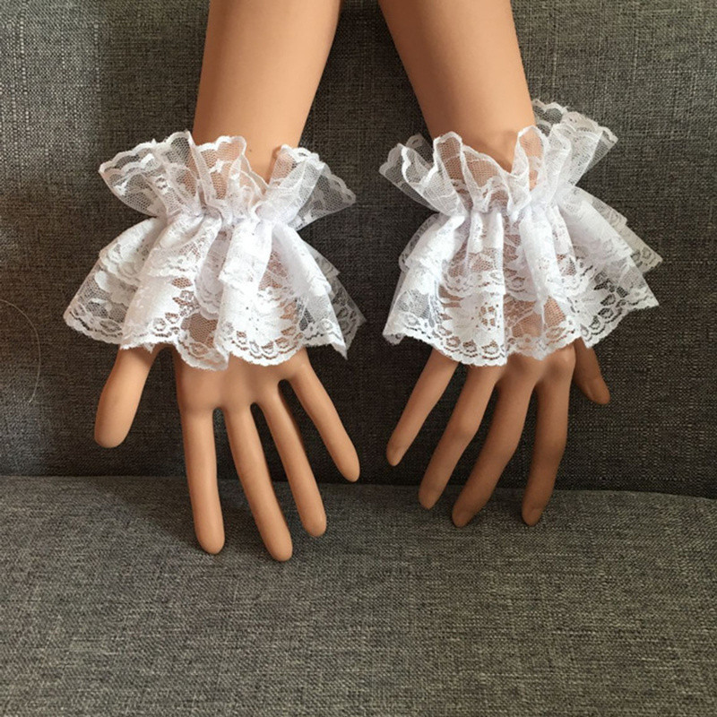 1 Pair Detachable Lace Wrist Cuffs Sweet Floral Ruffled Elastic Hand ...