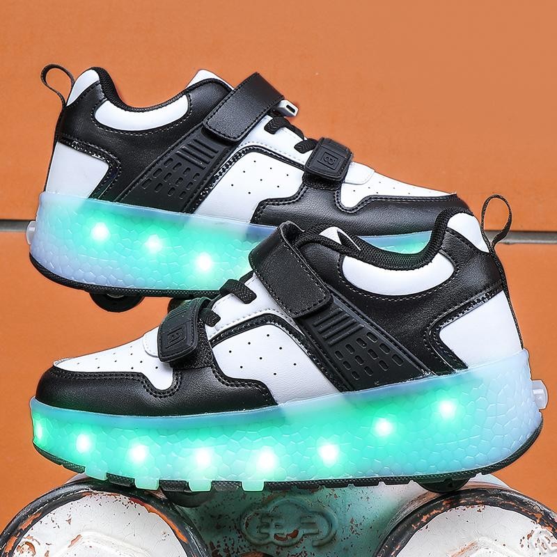 Adult and Kids Tow-wheeled LED Rechargeable Luminous Shoes Roller ...