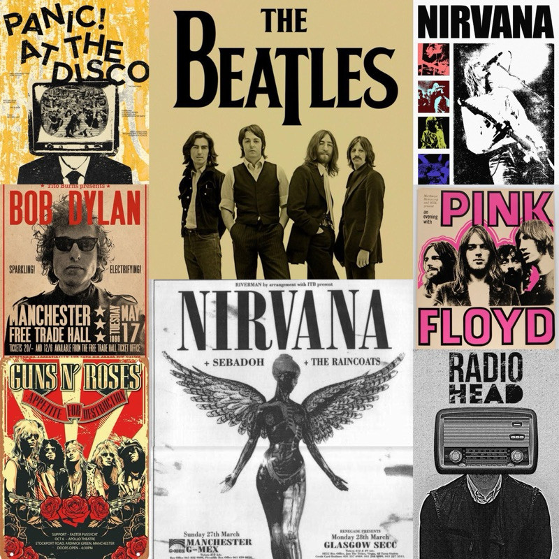 Vintage Band Posters A4 Size Wall Decor Panels Aesthetic Minimalist ...