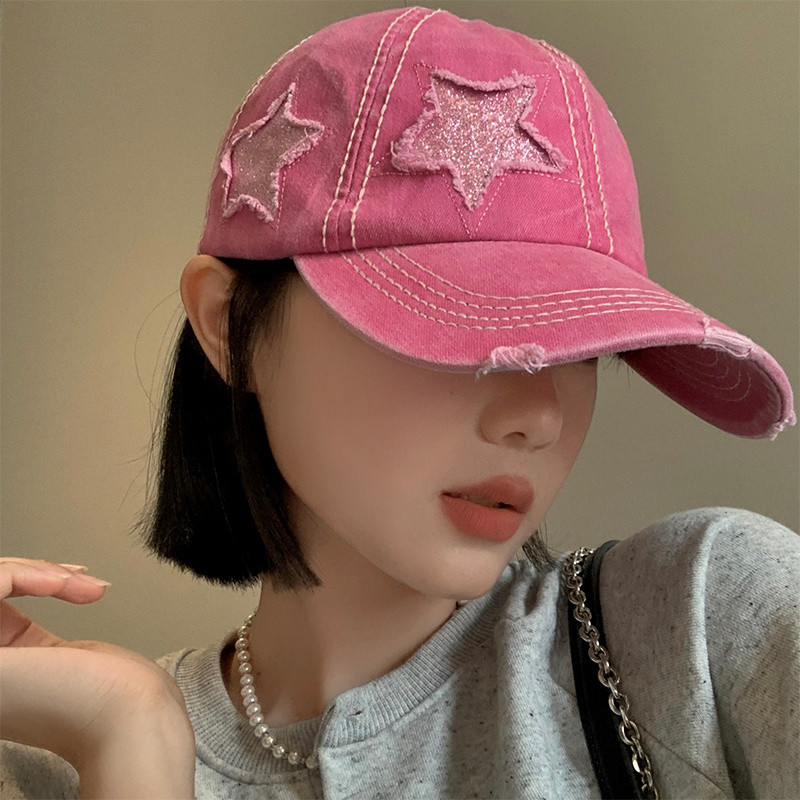 American Tear Style Retro Star Cap Women Pink Summer Fashion Baseball ...