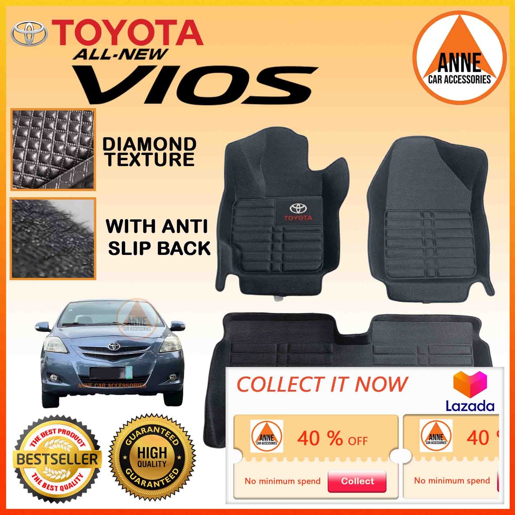5D Diamond Deep Dish Matting for Toyota Vios Gen2 2007 2008 2009 2010 ...