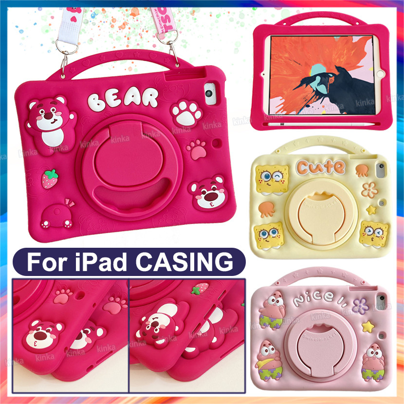 360° Rotation Stand Kids Cute Cartoon Strawberry Bear Shockproof Tablet ...