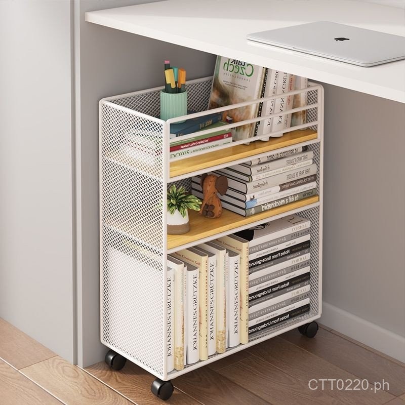 Mobile Storage Rack Bookshelf with Wheels Three-Layer Home Workstation ...