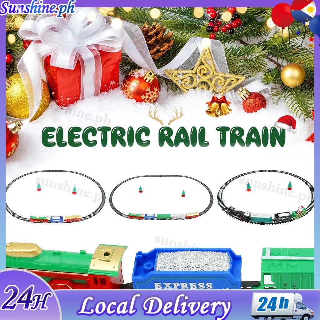 Electric Battery Operated Christmas Train Set with Light Sound Kids ...