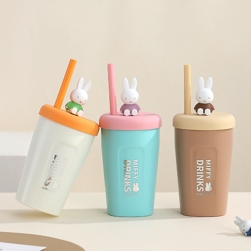 Miffy Coffee Cup 304 Stainless Steel Water Cup Tea Straw Cup Cartoon ...