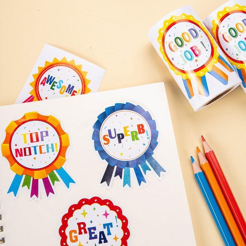 100pcs/roll Medal Reward Sticker Adhesive Student Voucher roll Sticker ...