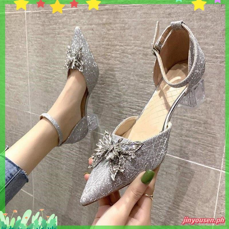 One Strap Ankle closed shoes with heels European diamond bowknot qiu dong female 2022 new ...