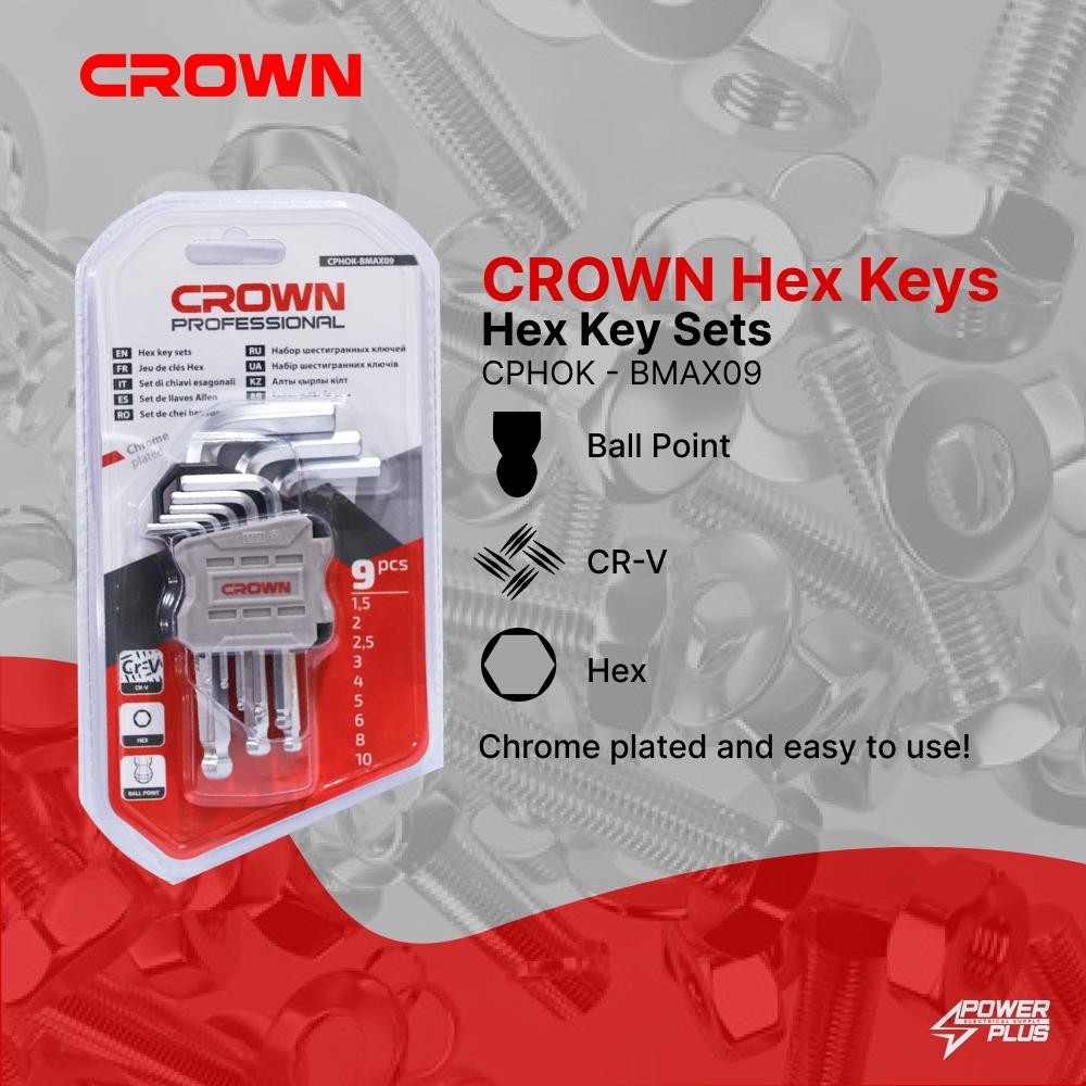 CROWN 9-PC. BALL POINT END HEX KEY WRENCH SET (STANDARD) (CPHOK-BMAX09 ...