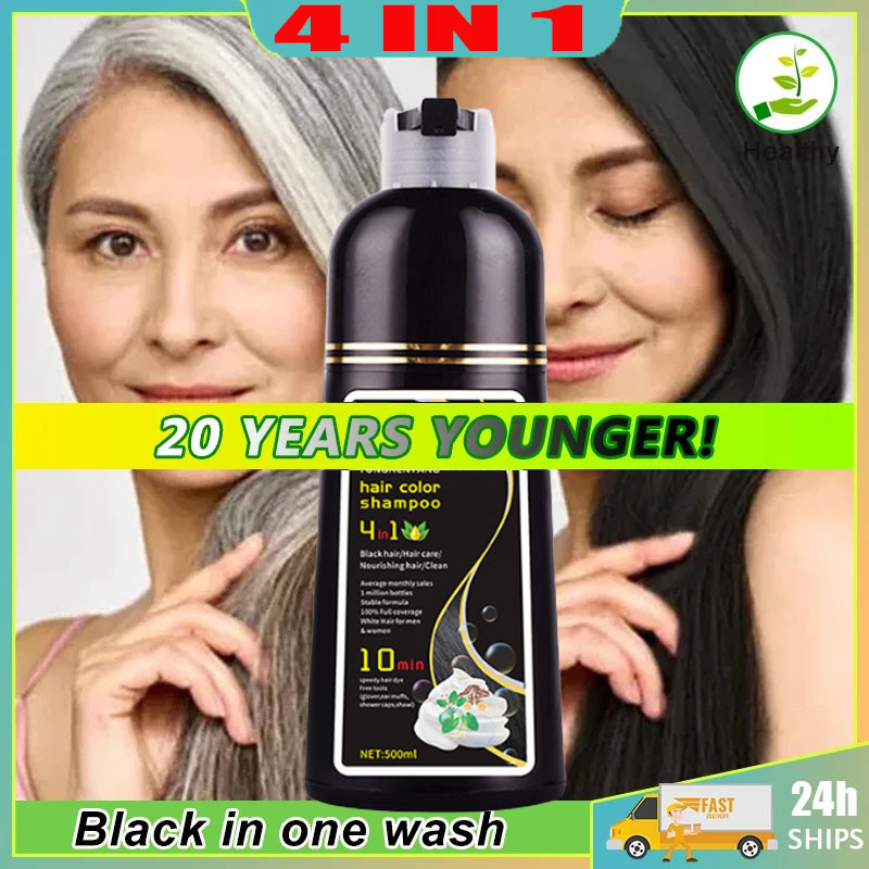 4 IN 1 Herbal Hair Color Black Shampoo Hair Dye Shampoo Black Hair ...
