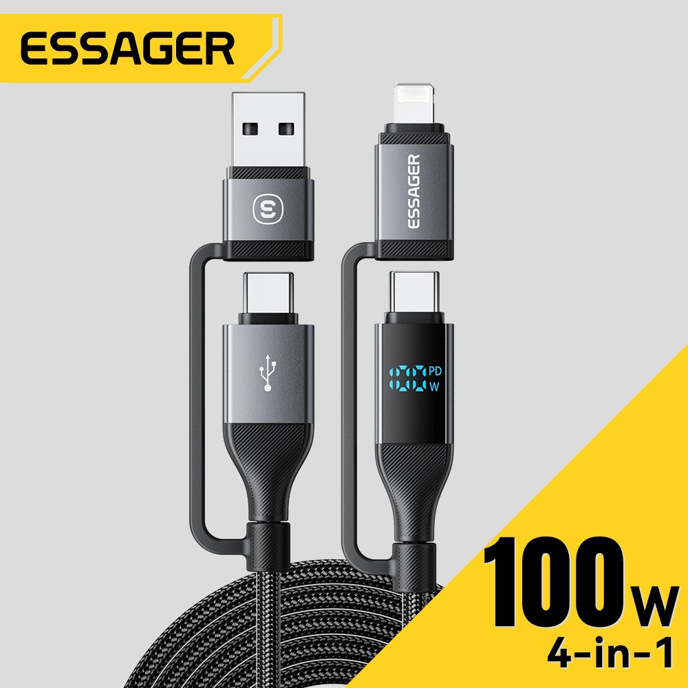 Essager 100W 4-in-1 Fast Charging Data Cable Type-C Micro Ip 480Mbps ...