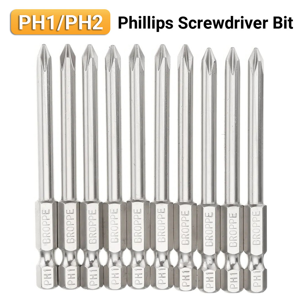 10Pcs Phillips Cross Head Screwdriver Bit 75/100mm Length PH00/PH0/PH1/PH2, Magnetic S2 Steel 1/ ...