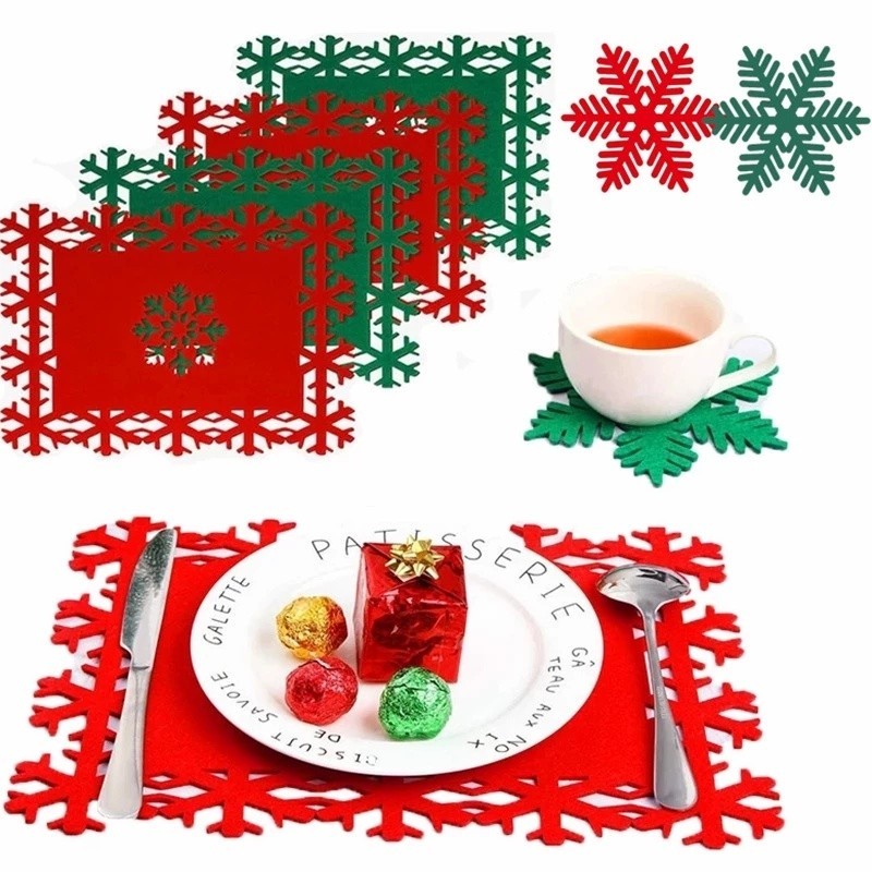 Merry Christmas Placemat Xmas Theme Anti-scalding Cup Plate Tableware ...
