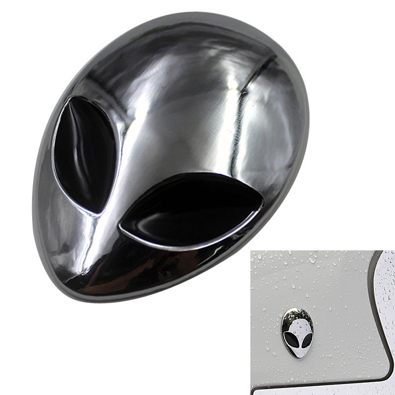 3D Silver Metal Alien Head Logo Car Cool Funny Emblem Badge Sticker ...
