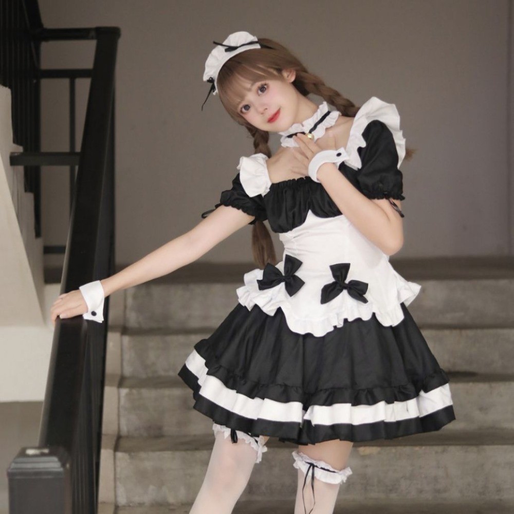 ZST Anime Black Maid Costumes French Bowknot Maid Skirt Girls Woman ...
