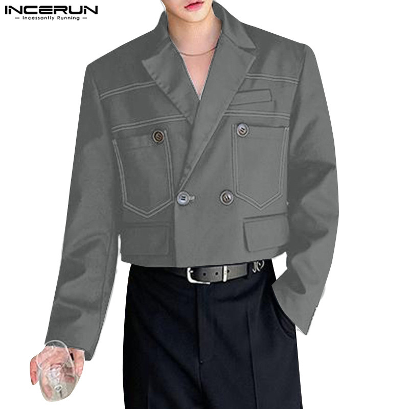 INCERUN Men Korean Fashionable Solid Color Long Sleeve Buttons Blazer ...