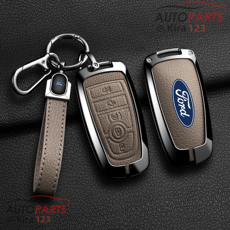 Zinc Alloy Car Key Case Cover Keychain Genuine Leather Style For Ford ...