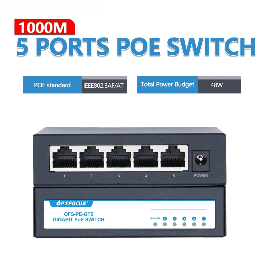 48V POE Active Ethernet Switch 100M 1000Mbps 802.3af 802.3at ethernet ...