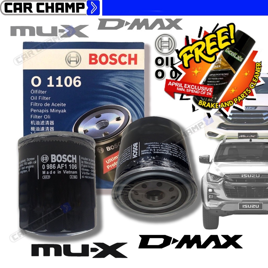 BOSCH Oil Filter for DMAX D-MAX and MUX MU-X (O 1106) (C-527) | Shopee ...