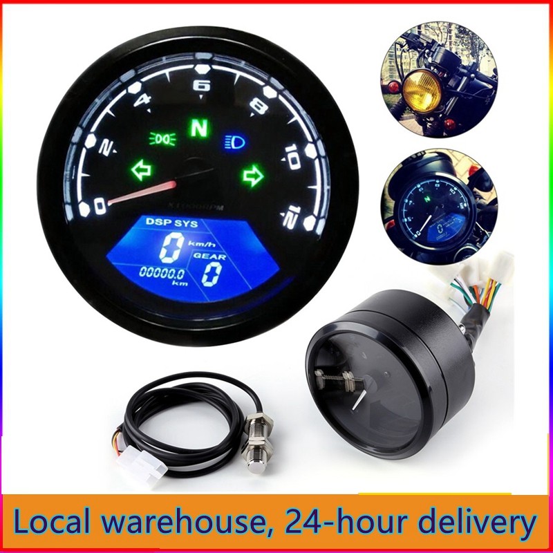 Universal Digital Motorcycle LCD Screen Speedometer Odometer Techometer ...