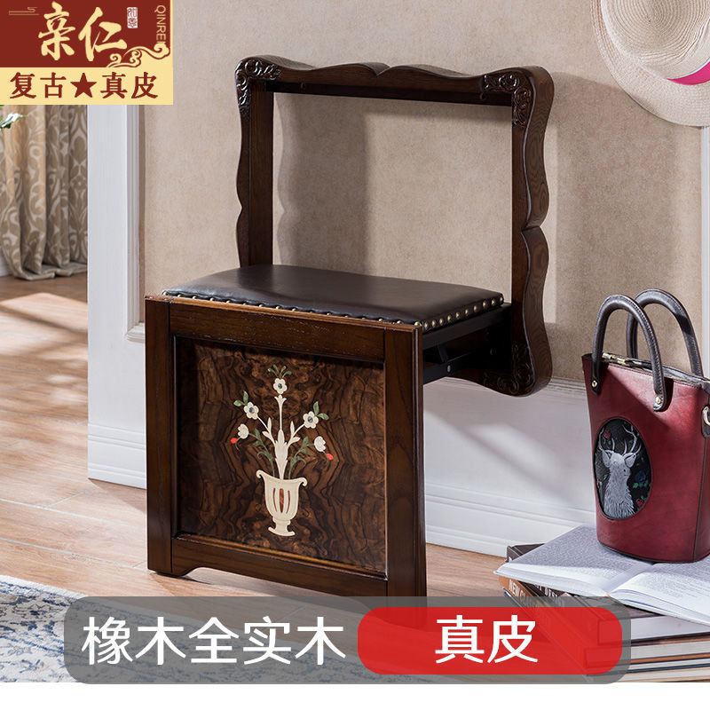 American-Style Solid Wood Folding Stool Shoe Changing Stool Wall ...