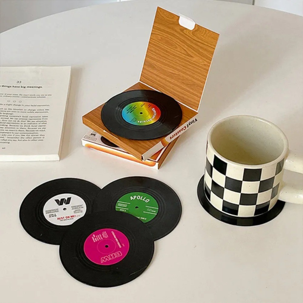 Retro CD Shaped Coasters ABS Anti-slip Heat-resistant Cup Mats Home ...