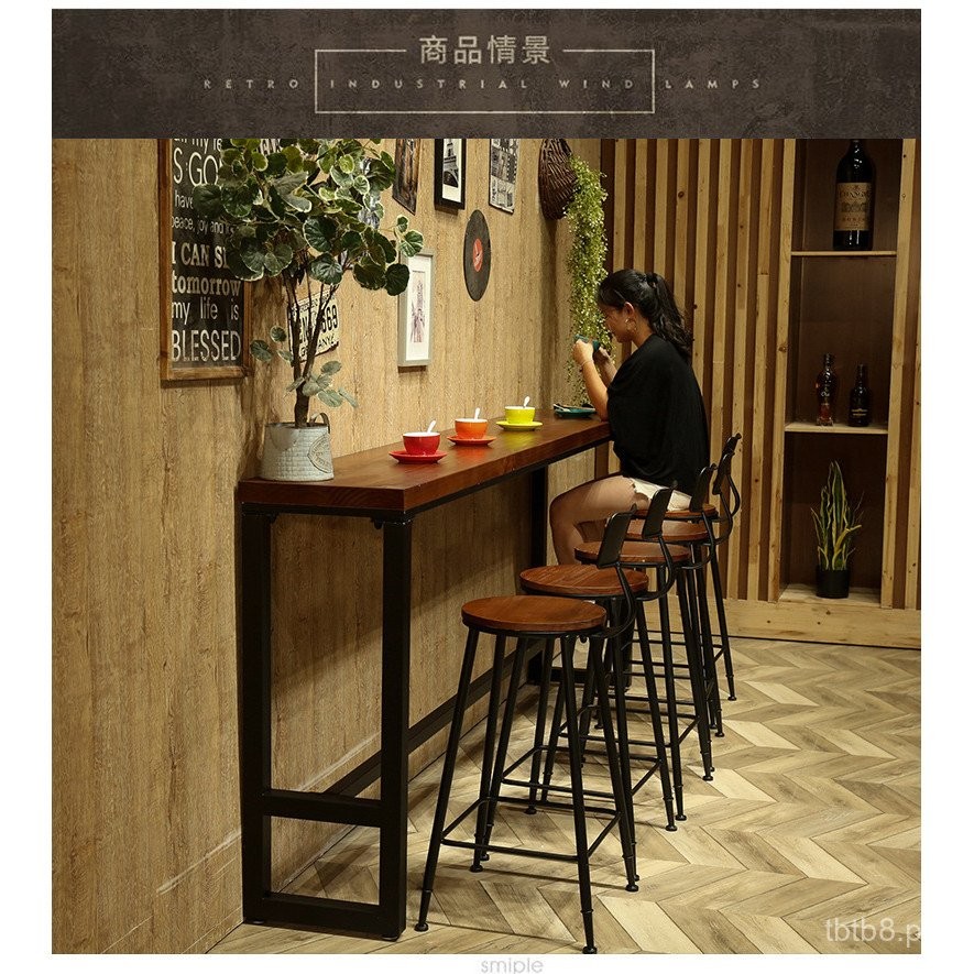 Iron Solid Wood High-Leg Wall Bar Table Home Coffee Shop Milk Tea Shop ...