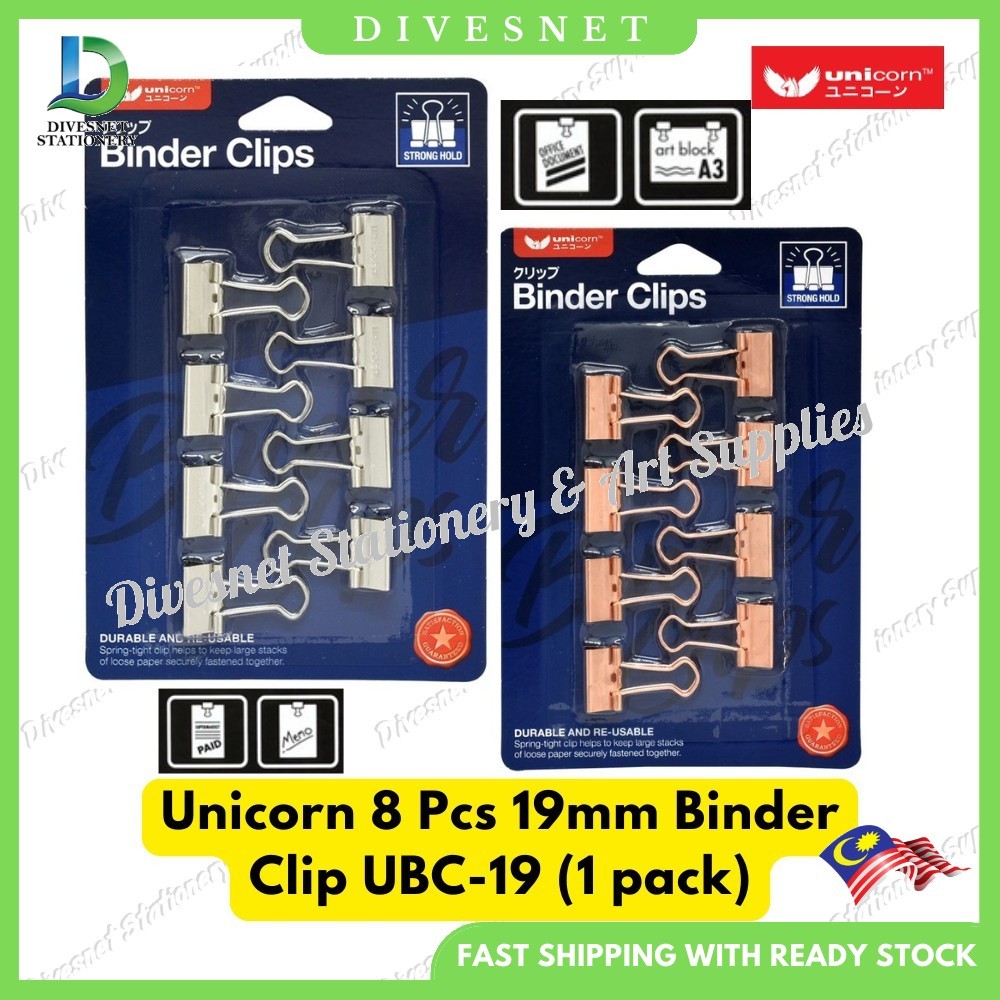 Unicorn 8 Pcs 19mm Binder Clip UBC-19WG / RG Divesnet Klip Kertas 活页夾 ...