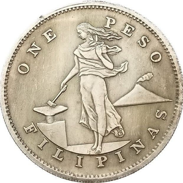 39mm 1906 Philippines 1 Peso Coin Hammer Nahua Goddess Forei39mm 1906 ...