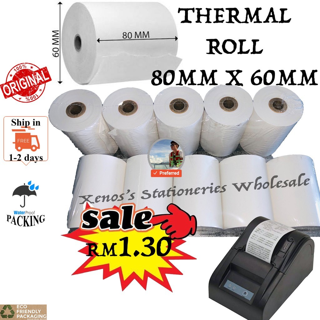 THERMAL ROLL 80X60 57X40 CASHIER ROLL / THERMAL RECEIPT PAPER WITH CORE ...