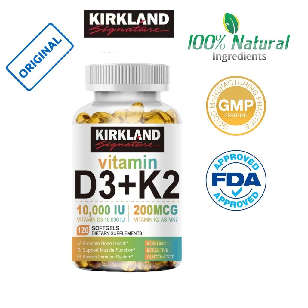 KIRKLAND Vitamin D3 + K3 Capsules 1000IU+200MCG for Bones, Joints and ...