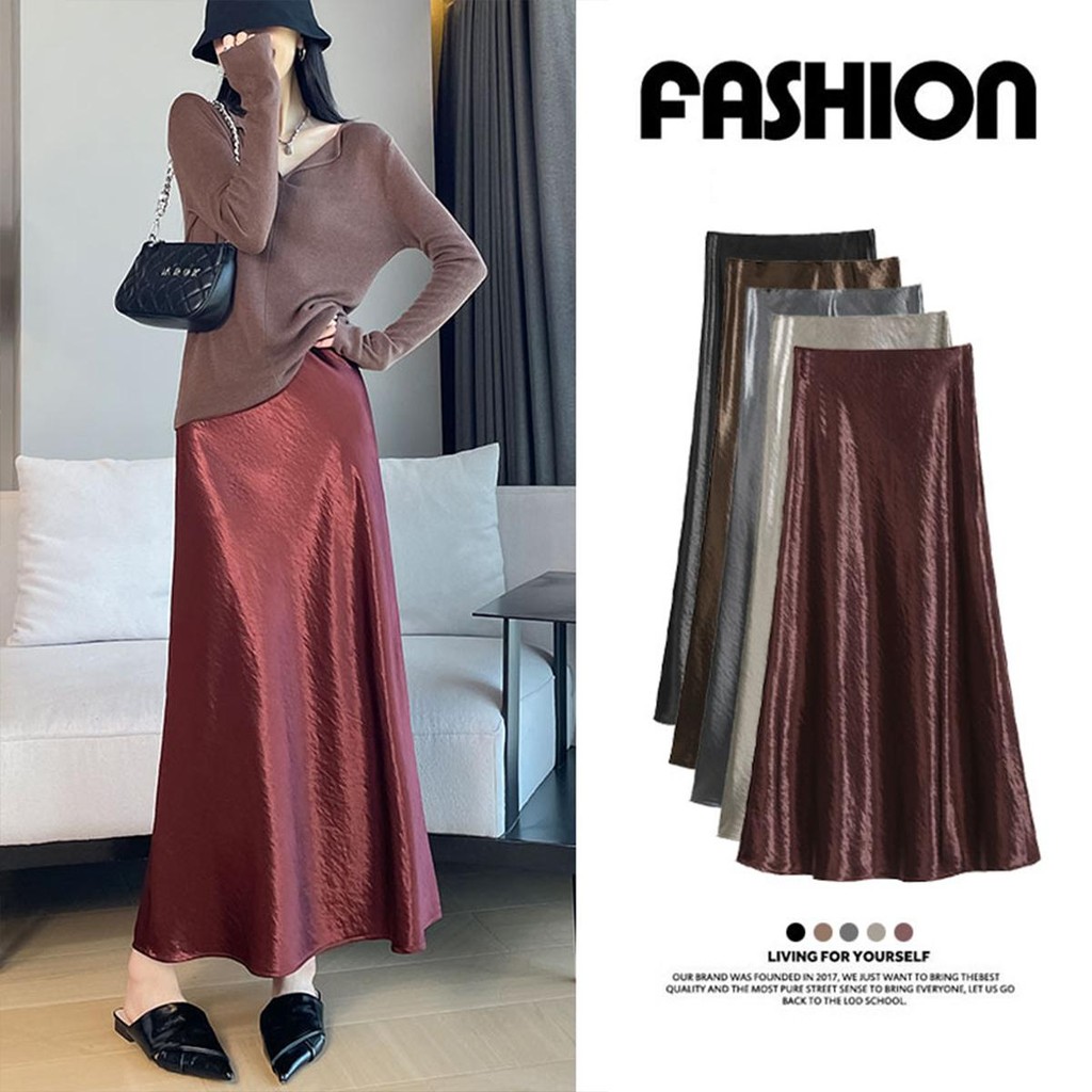 Maxi Skirt for Women Fashion Satin Rayon Fabric High Waist Fishtail ...