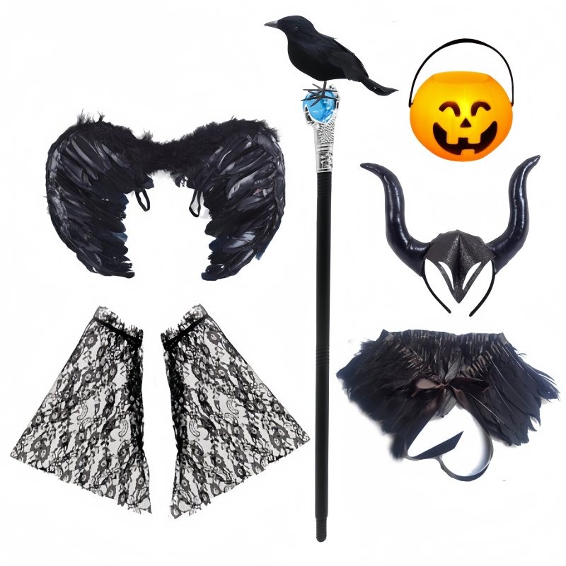 Kids Girls Maleficent Acessories Black Horn Headband Pumpkin Bucket ...