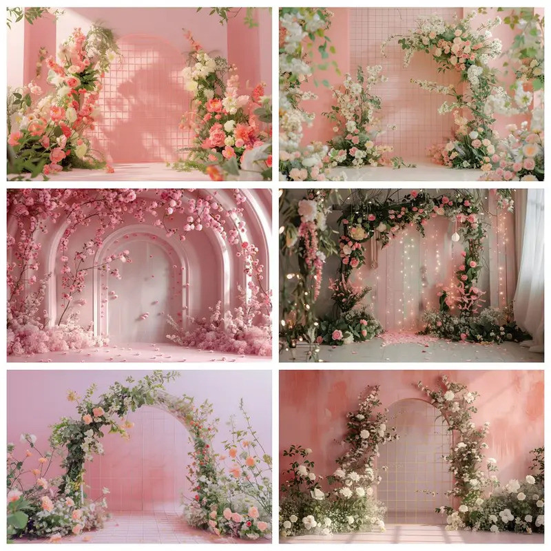 Flowers Arch Pink Wall Backdrop Wedding Portrait Princess Girls ...