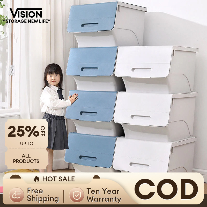 VISION Flip Top Storage Box Stackable Plastic Storage Box Organizer ...
