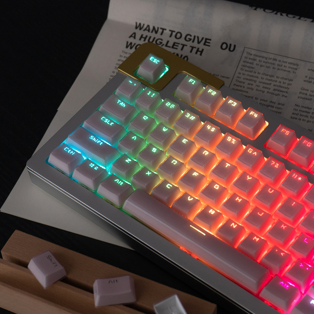 Crystal Jelly Pink Keycaps Shine Through OEM Profile ABS Double shot ...