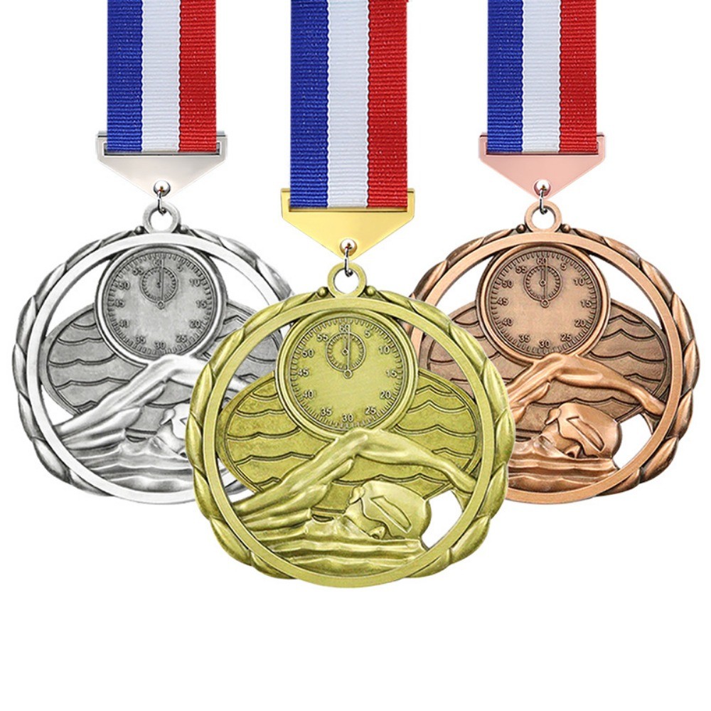 3 Pcs 3in Swim Award Medals - 1st 2nd 3rd - Gold Silver Bronze Medals ...