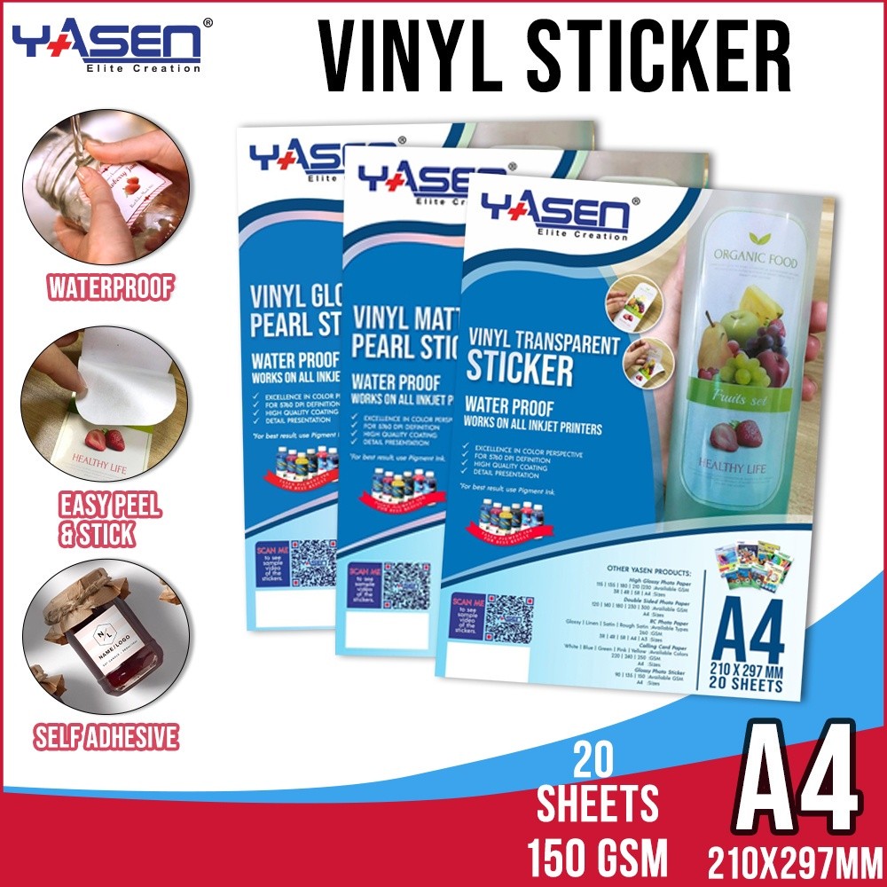 BizSupplies Yasen Vinyl Sticker Waterproof A4 Glossy | Matte ...