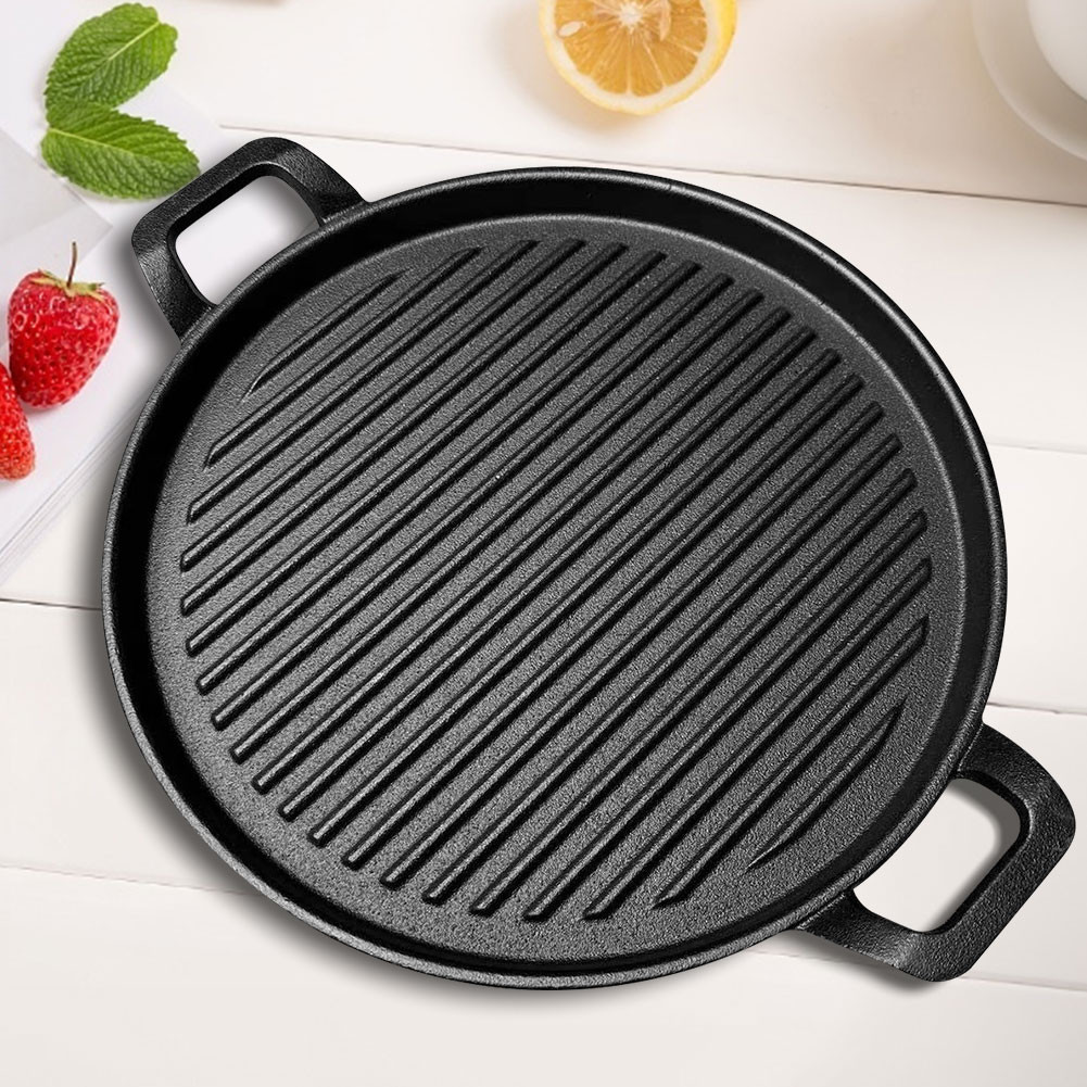 Cast Iron Grill Plate Flat & Ridged Skillet Pan with Handles for ...