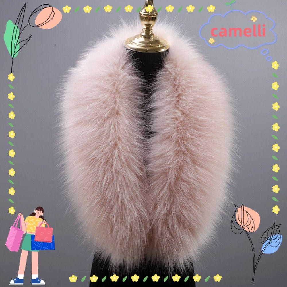 CAMELLI Large Faux Fur Collar, 80cm Winter Plush Fake Fur, Keep Warm ...