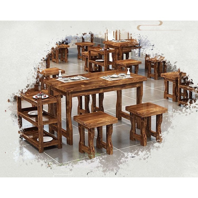 Fast Food Table and Chair Combination Solid Wood Hot Pot Barbecue Shop ...